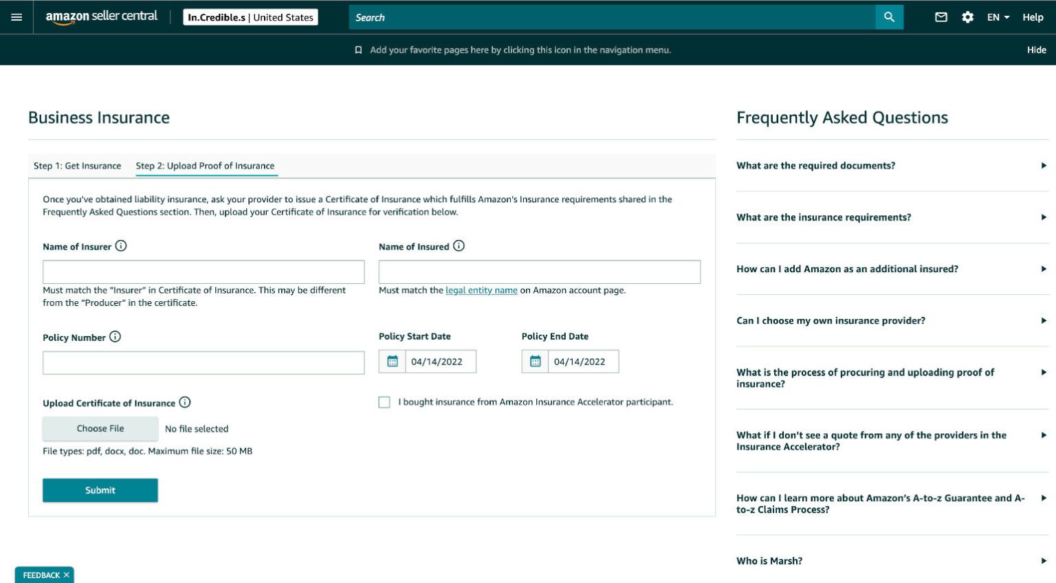 How to upload your certificate of insurance (COI) to Amazon - Data ...