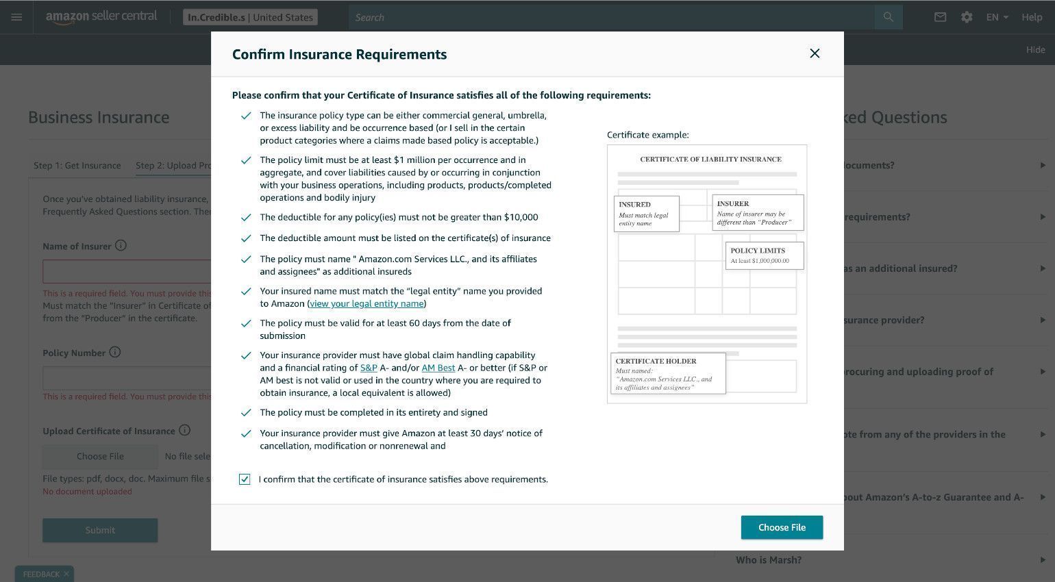 How to upload your certificate of insurance (COI) to Amazon - Data ...