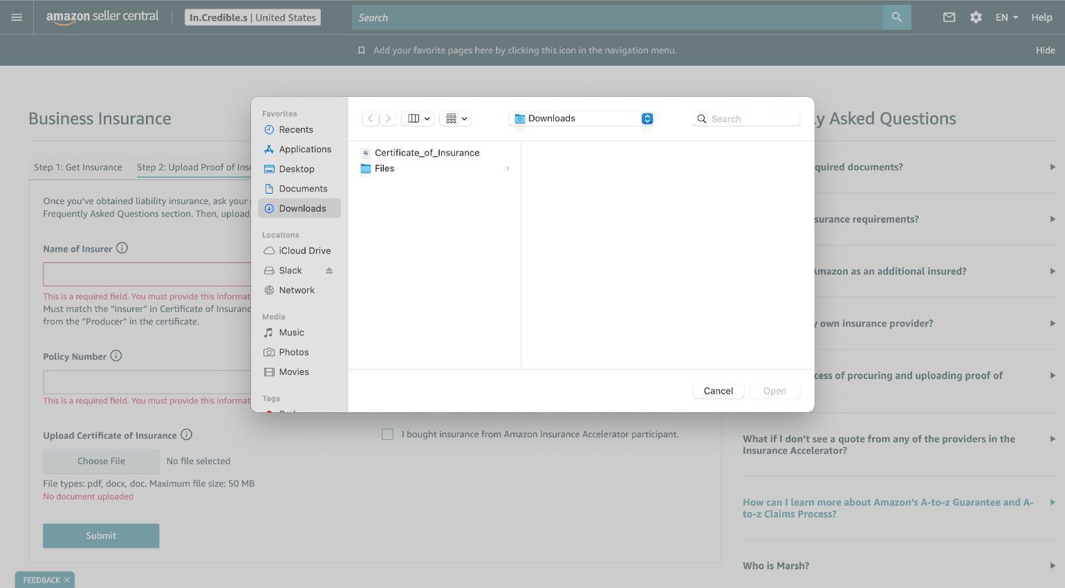 How to upload your certificate of insurance (COI) to Amazon - Data ...